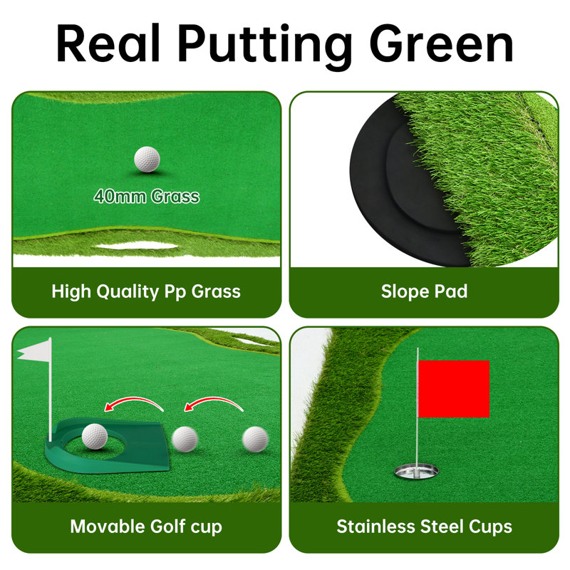 MUKE Indoor & Outdoor Putting Mat with Stainless Steel Cups, Adjustable Slope, and Premium ...